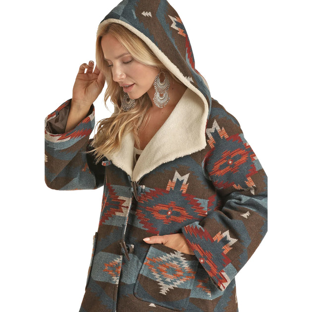 Powder River® Ladies Teal Aztec Wool Cape Coat – Guadalajara Western Wear