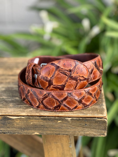 Pirarrucu Honey Leather Belt - Red Diamond Boots – Guadalajara Western Wear