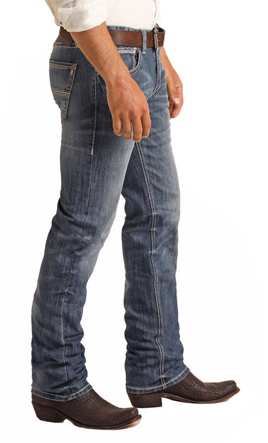 Slim Fit Stretch Simple Pocket Straight Bootcut Jeans - Rock&Roll Deni ...