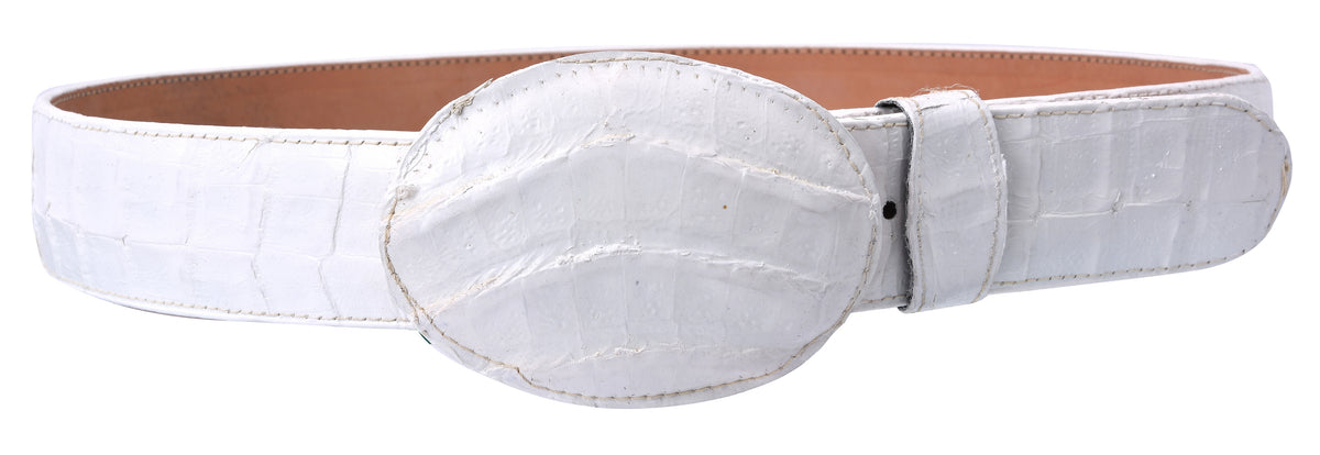 White Diamond Caiman Belly Imitation Leather Belt - Blanco ...